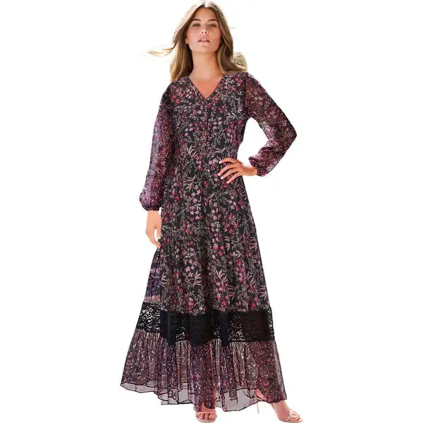 Roaman's Lace Tiered Maxi Dress