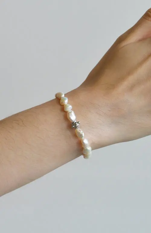Anzie Bohème White Keshi Pearl Stretch Bracelet