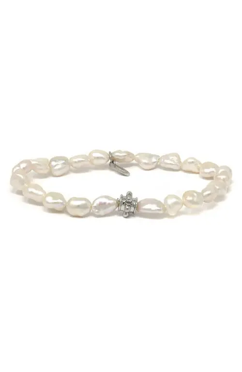 Anzie Bohème White Keshi Pearl Stretch Bracelet - Silver
