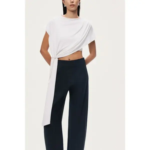NOCTURNE Asymmetric Tie-front Crop Top - Ivory