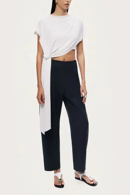 NOCTURNE Asymmetric Tie-front Crop Top - Ivory