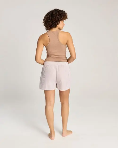 NUDEA Seersucker Button Boxer Short - Mocha Stripe