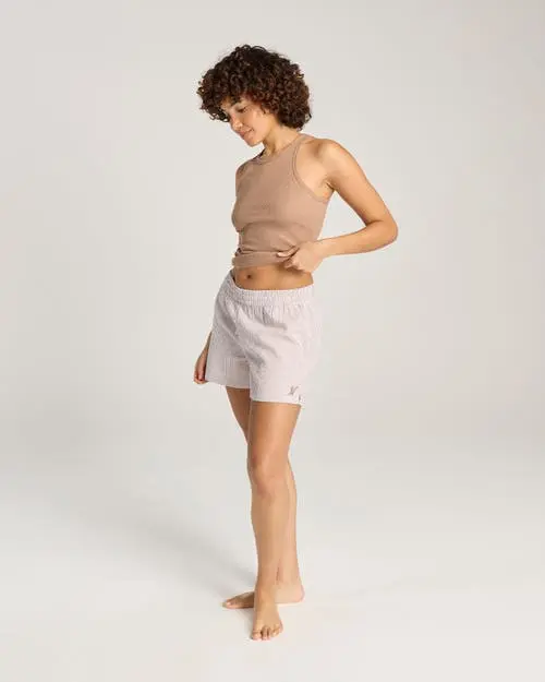NUDEA Seersucker Button Boxer Short - Mocha Stripe