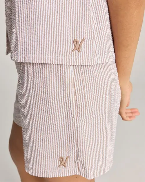 NUDEA Seersucker Button Boxer Short - Mocha Stripe