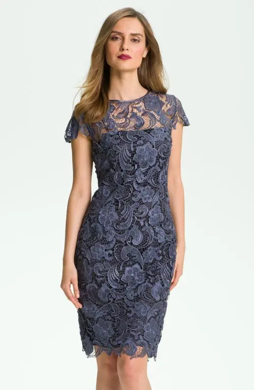 Patra Crocheted Venise Lace Sheath Dress - Steel