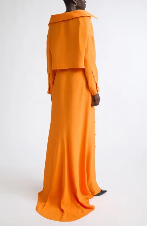 Balenciaga Long Sleeve Silk Cady Maxi Shirtdress