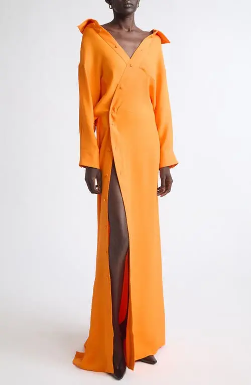 Balenciaga Long Sleeve Silk Cady Maxi Shirtdress