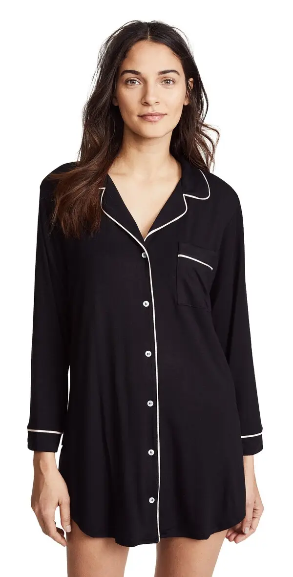 Eberjey Gisele Sleep Shirt - Black/sorbet Pink