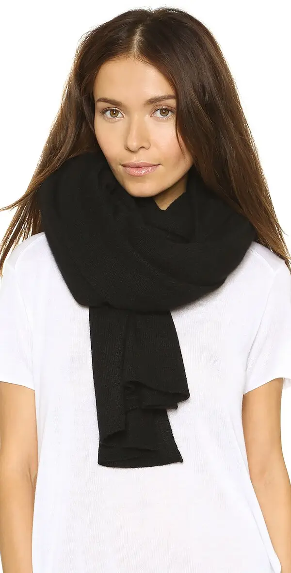 WHITE & WARREN Cashmere Travel Wrap Scarf - Black
