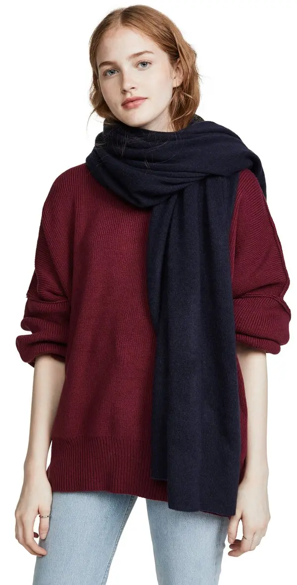 WHITE & WARREN Cashmere Travel Wrap Scarf - Deep Navy