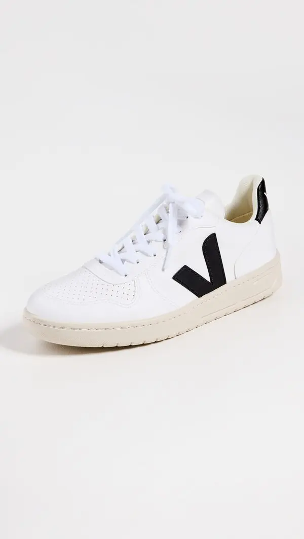 VEJA V-10 Lace Up Sneakers - White/black