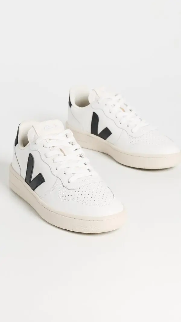 VEJA V-10 Lace Up Sneakers - White/black
