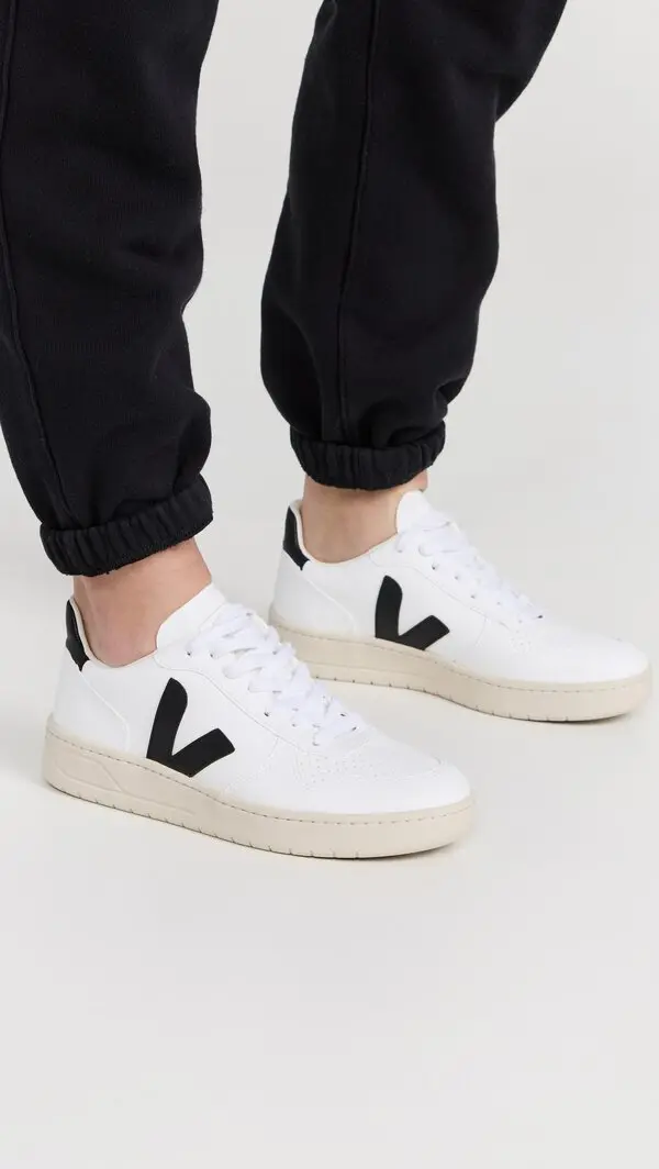 VEJA V-10 Lace Up Sneakers - White/black