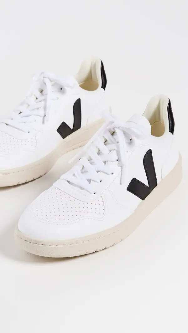VEJA V-10 Lace Up Sneakers - White/black