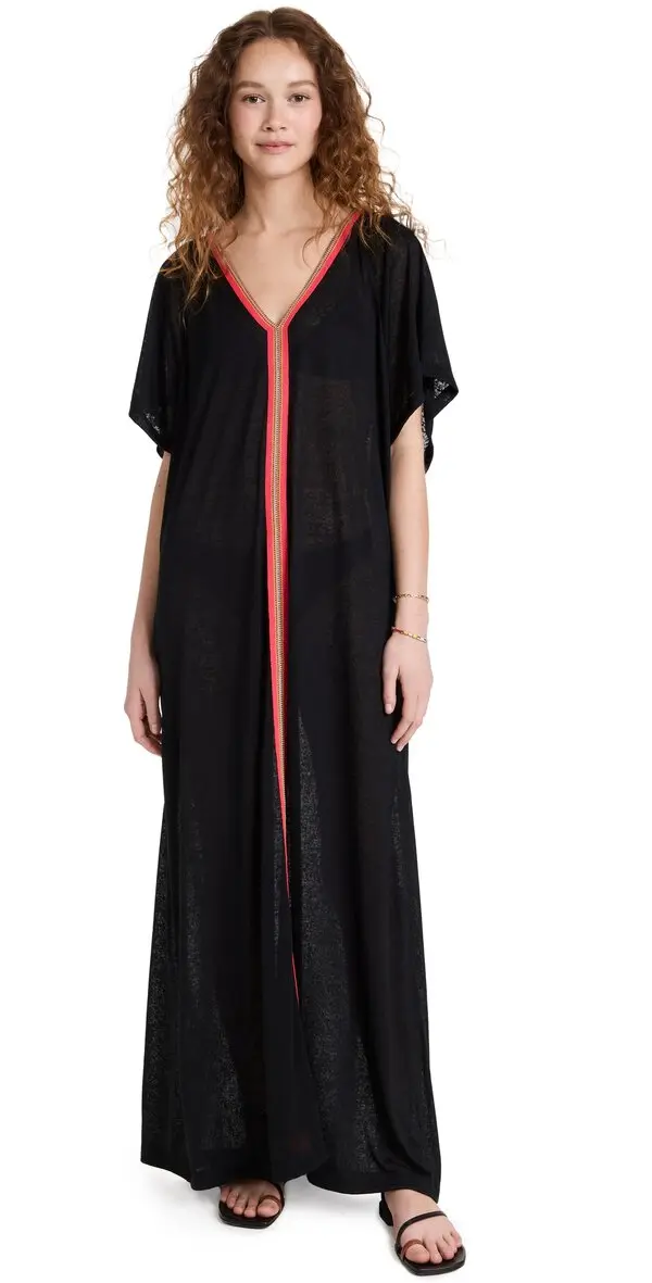 Pitusa Abaya Maxi Dress - Black W/fuchsia