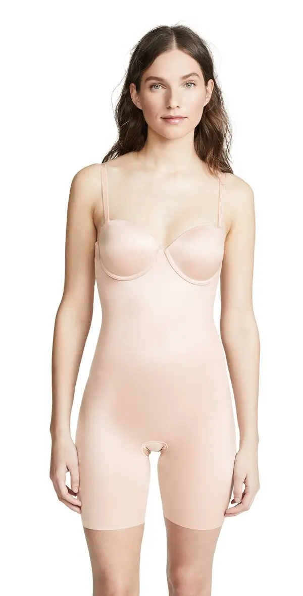 Spanx Shape Suit Your Fancy Strapless Cupped Mid-thigh Bodysuit - Champagne Beige