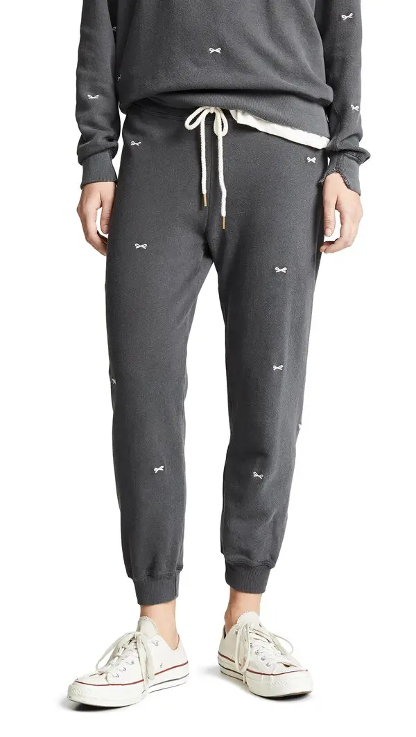 The Great. Cropped Sweatpants - Washed Black/bow Embroidery
