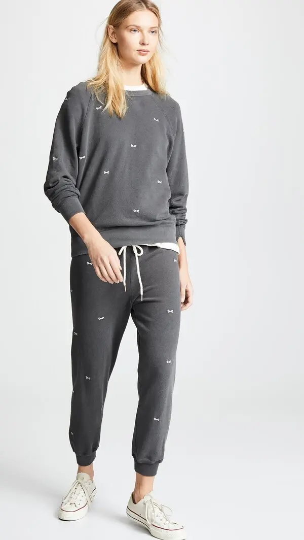The Great. Cropped Sweatpants - Washed Black/bow Embroidery