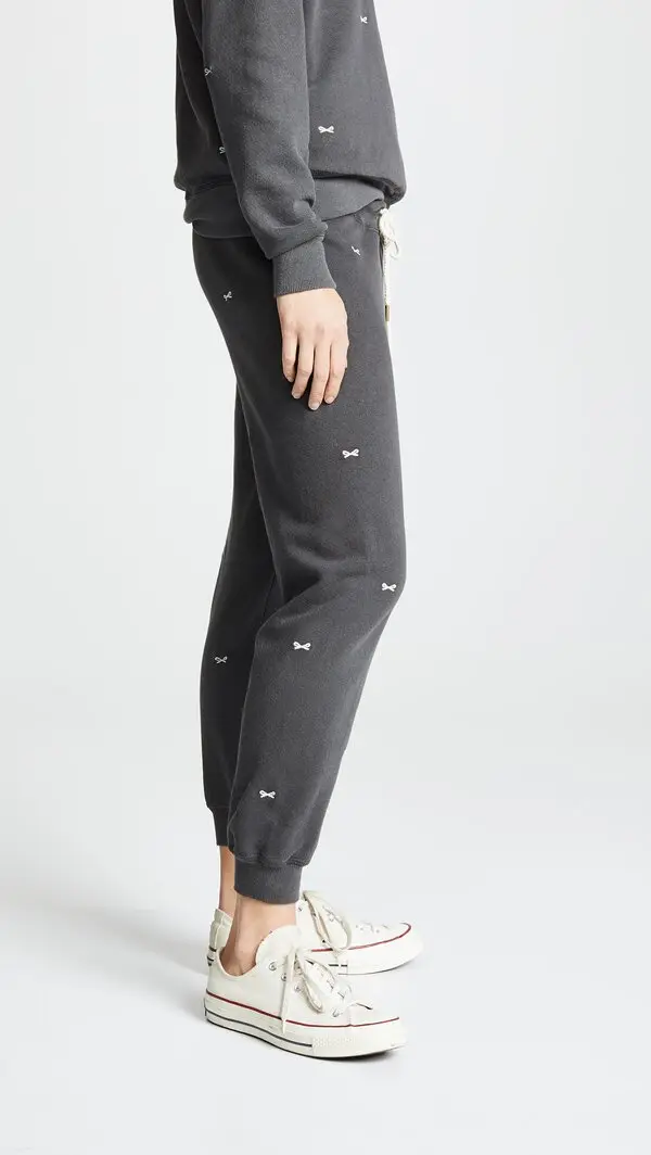 The Great. Cropped Sweatpants - Washed Black/bow Embroidery