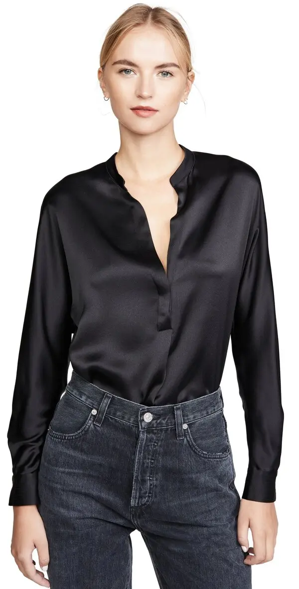 Vince Band Collar Blouse - Black