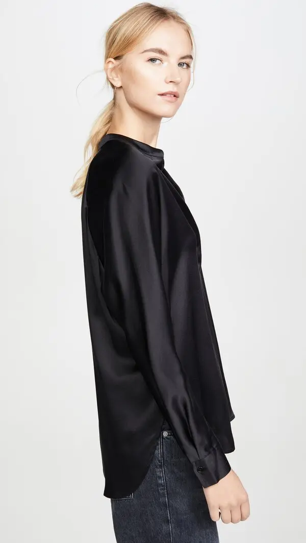 Vince Band Collar Blouse - Black