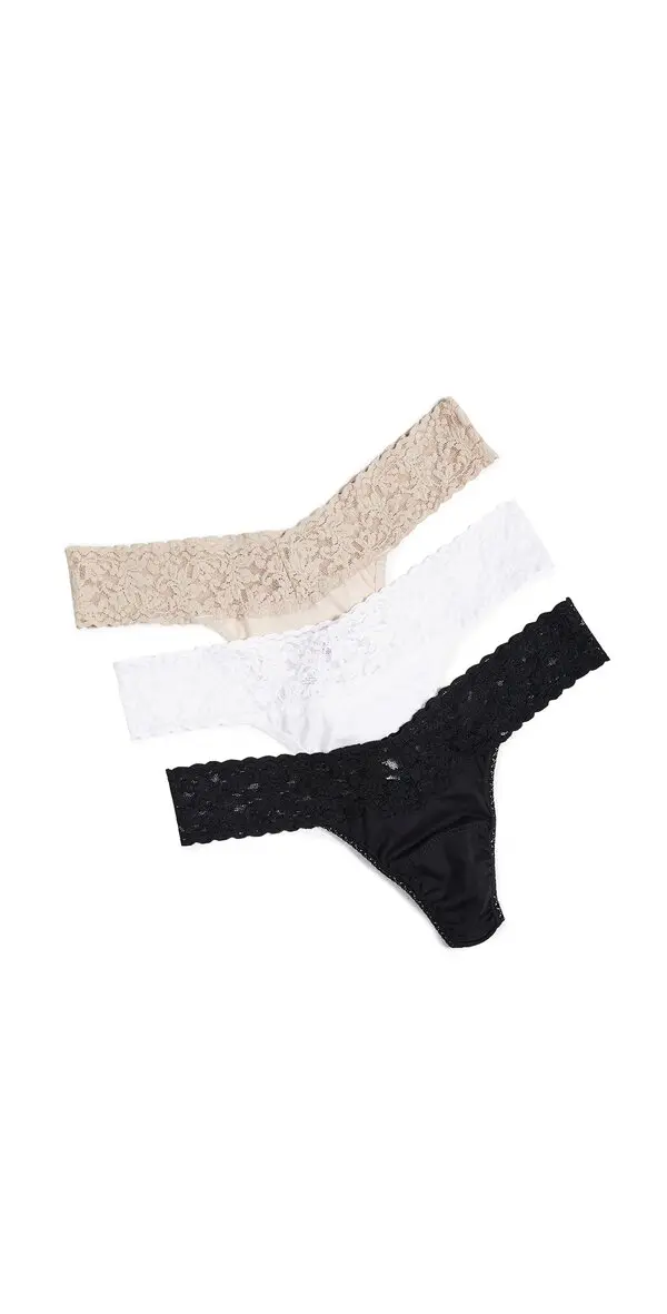 Hanky Panky Low Rise Cotton Thong 3 Pack - Black/white/chai