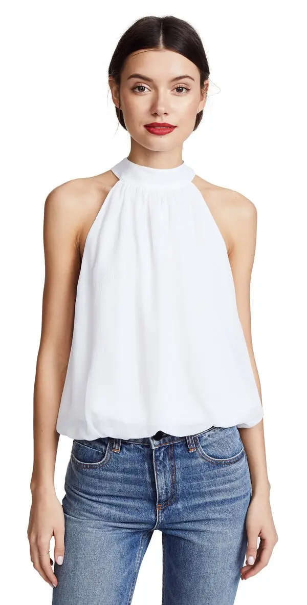 Alice + Olivia Gathered Halter Top - White