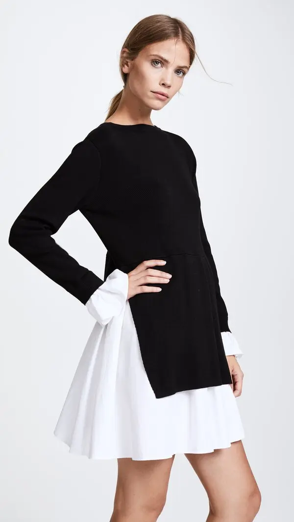 English Factory Women's Mixed Media Knit Dress - Black - L