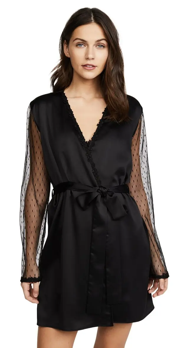 Flora Nikrooz Showstopper Charmeuse Robe With Lace - Black