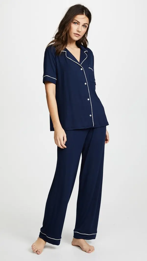Eberjey Gisele Short Sleeve Pajama Set - Navy/ivory