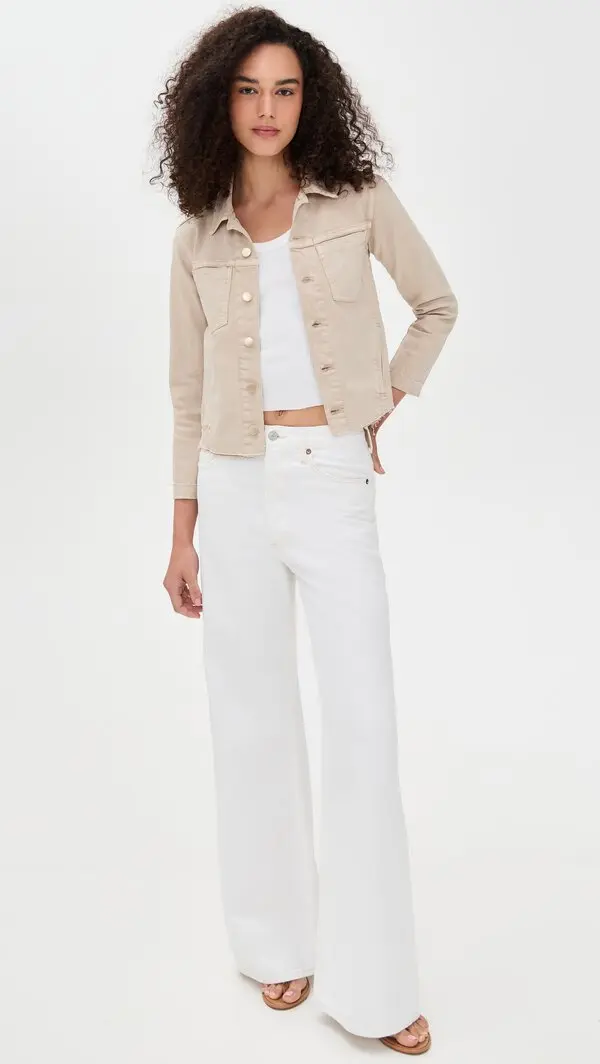 L'Agence Janelle Slim Denim Jacket - Biscuit