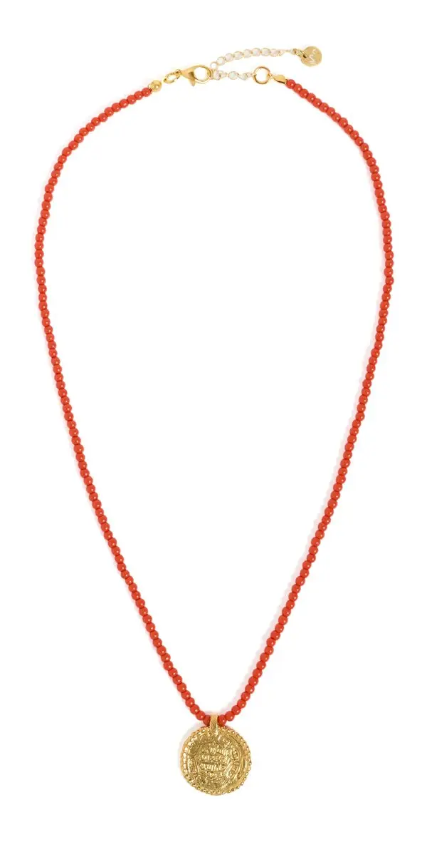 Maison Irem Beaded Coin Necklace - Red