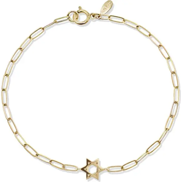 Anzie Love Letter Star Of David Mini Paperclip Bracelet - Yellow Gold