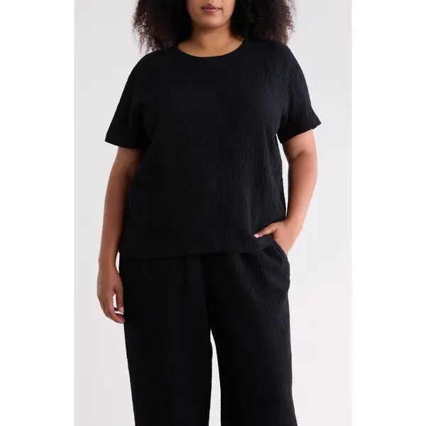 Eileen Fisher Texture Stretch Organic Cotton Top - Black