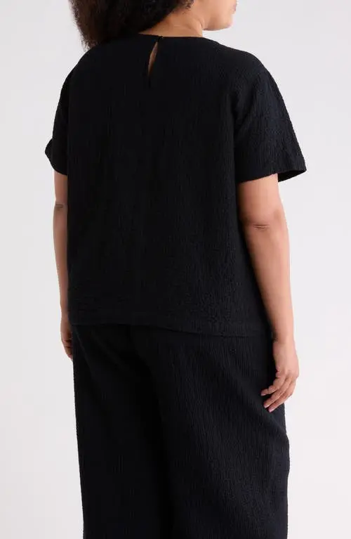 Eileen Fisher Textured Organic Cotton Stretch Top With Keyhole Closure - Black