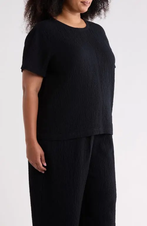 Eileen Fisher Textured Organic Cotton Stretch Top With Keyhole Closure - Black