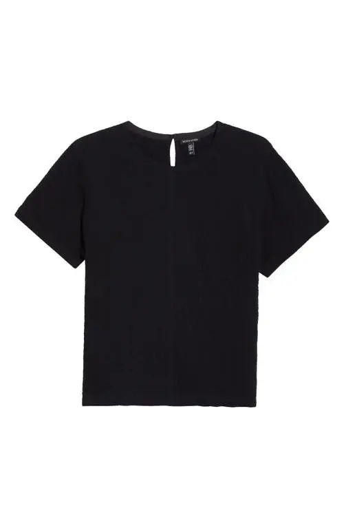 Eileen Fisher Textured Organic Cotton Stretch Top With Keyhole Closure - Black