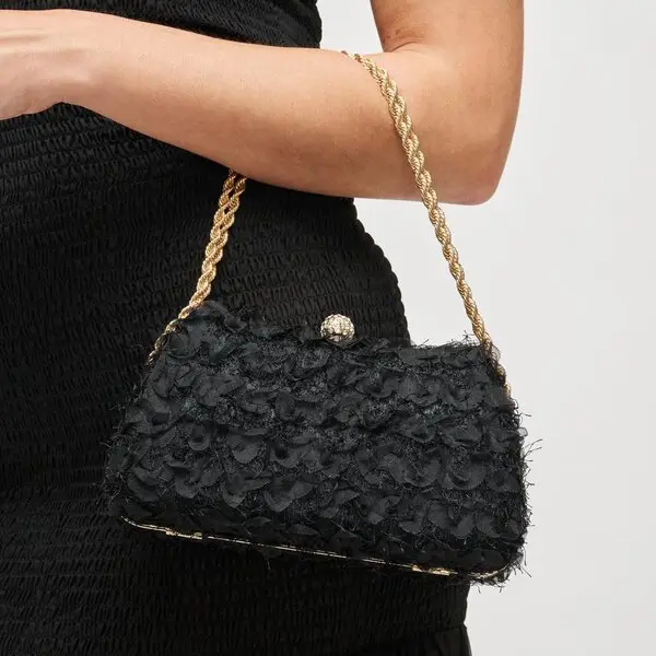 URBAN EXPRESSIONS Maxi Evening Bag With Textured Exterior And Gold Chain Strap - Black