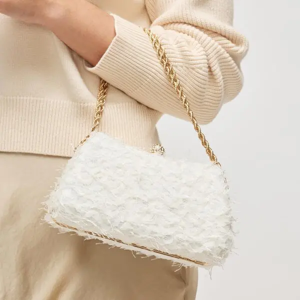 URBAN EXPRESSIONS Maxi Evening Bag With Textured Exterior And Gold Chain Strap - Ivory