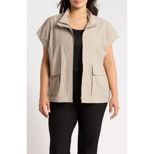Eileen Fisher Stand Collar Organic Cotton & Recycled Nylon Vest - Twine
