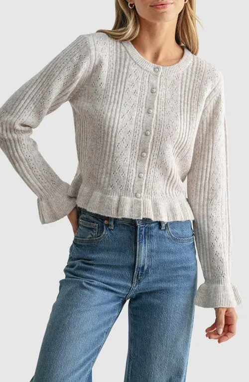 ALL IN FAVOR Pointelle Peplum Cardigan - Dove Grey