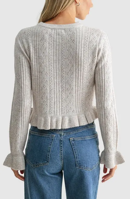 ALL IN FAVOR Pointelle Peplum Cardigan - Dove Grey
