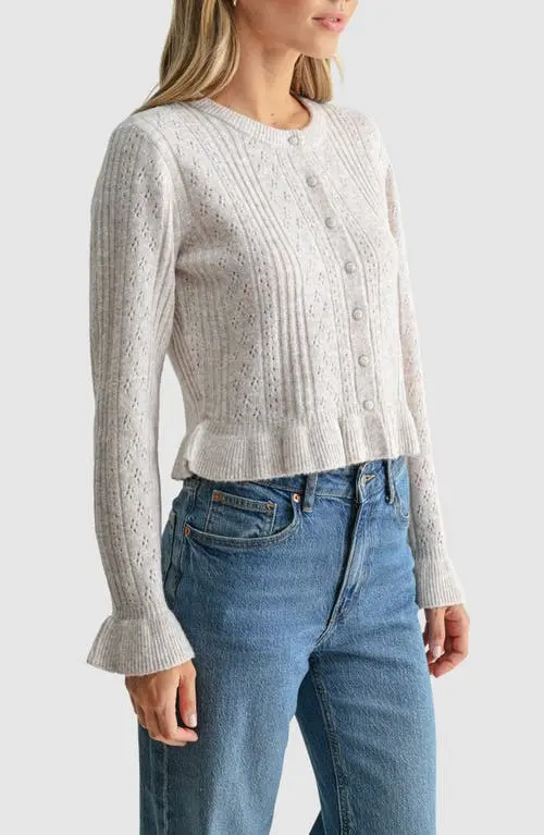 ALL IN FAVOR Pointelle Peplum Cardigan - Dove Grey