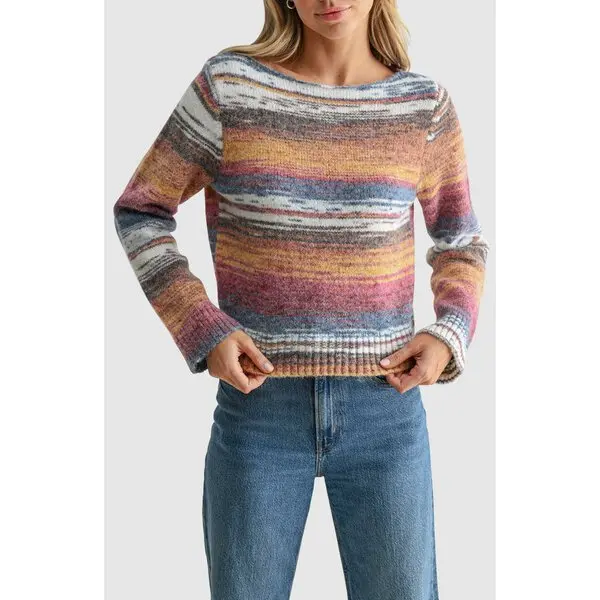 ALL IN FAVOR Striped Boat Neck Sweater - Brown Berry