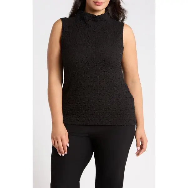 Eileen Fisher Textured Organic Cotton Blend Tank - Black