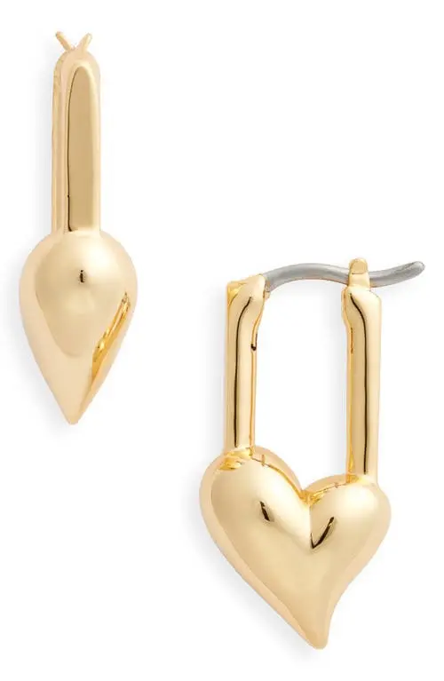 Jenny Bird Padlock Heart Huggie Hoop Earrings - High Polish Gold