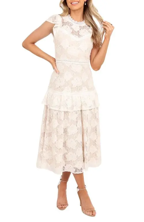 Petal & Pup Carol Ruffle Cap Sleeve Floral Lace Dress - White | Editorialist