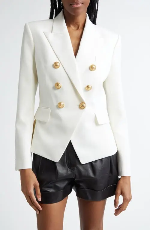 Balmain Double-breasted Grain De Poudre Blazer - White