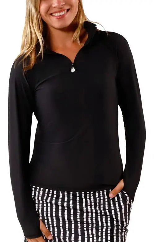 UV SKINZ Long Sleeve Quarter Zip Sun & Swim Shirt - Black