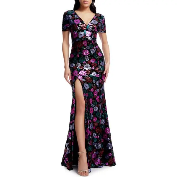 open lace back dress POPPY TRUMPET SLEEVELESS SATIN FLOOR LENGTH DRESS | CULT MIA main image 0